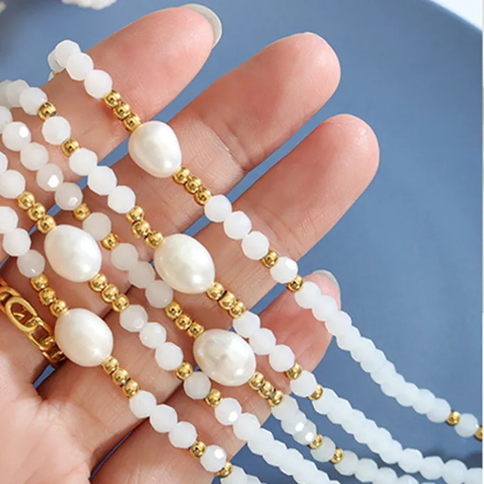 18K Gold Stainless Steel Beaded Freshwater Pearl Necklace