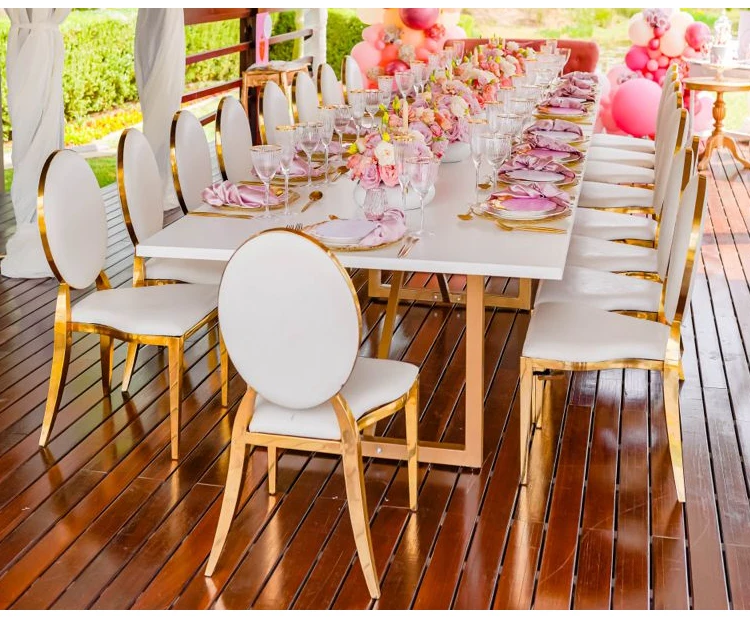 Banquet Party Event Furniture Round Back Gold Stackable Event Stainless ...