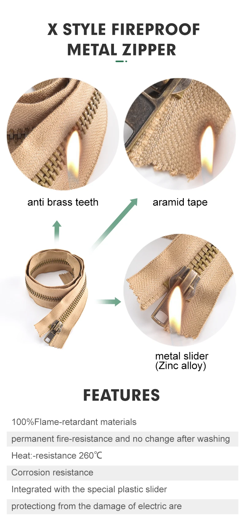 Chengda 5# Fireproof Fire Resistance Metal Zip Zipper Two Way X Style ...