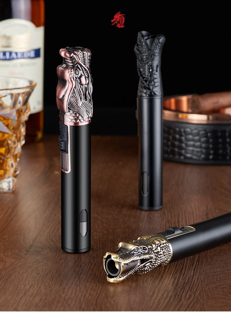 Custom Logo 3D Embossed Dragon Style Metal Lighter Modern Windproof Jet ...