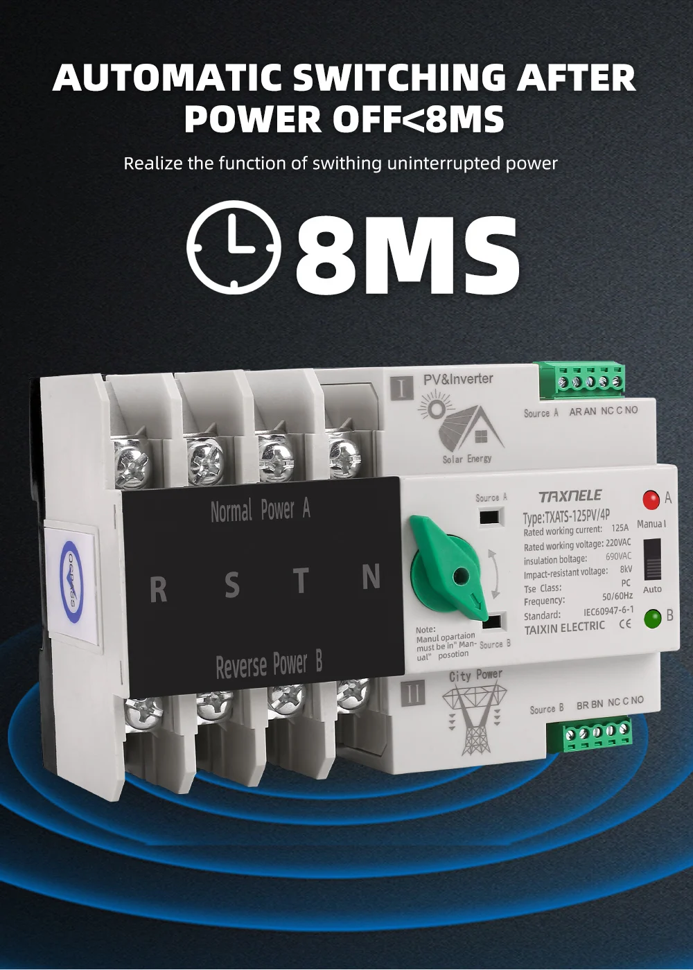 DIN Rail 4P ATS PV Inverter - Reliable Power Transfer Switch