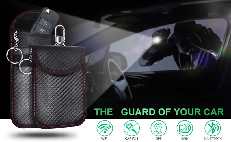 Carbon Fiber Key Fob Case Rfid Signal Blocking Bag Anti Theft Compact ...