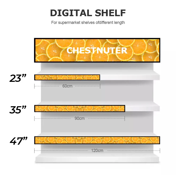 Shelf Edge Stretched Bar LCD Display for Supermarket Advertising
