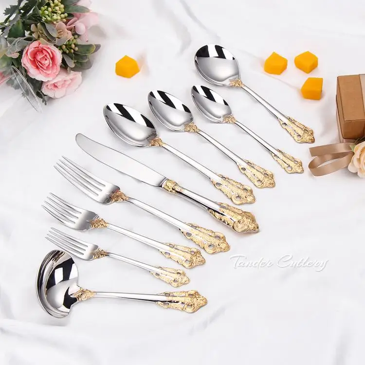 Luxury 18/10 Stainless Steel Flatware Set with Gold Accents