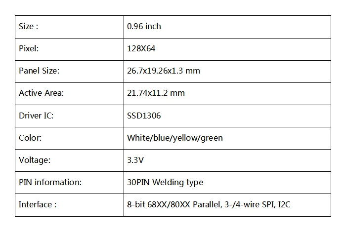 0.96 Inch 12864 128x64 Monochrome Graphic Oled Display Module With ...