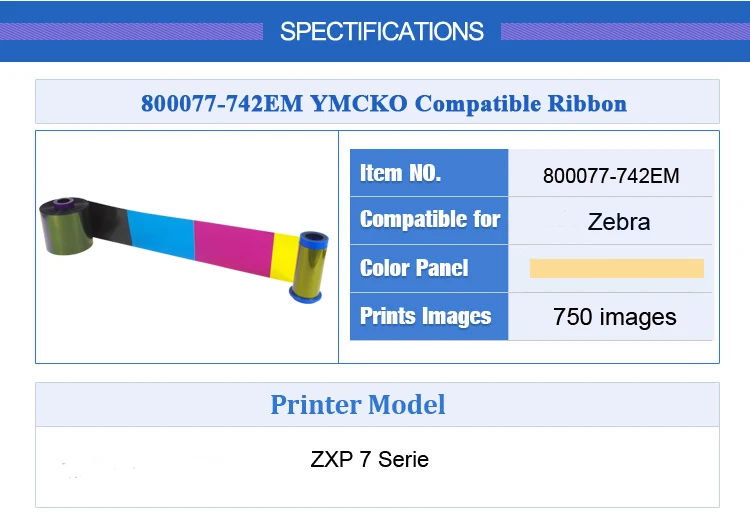 For Zebra Zxp Series 7 Card Printer 800077-742em Ymcko Full Panel Color Ribbon - 750 Prints ...