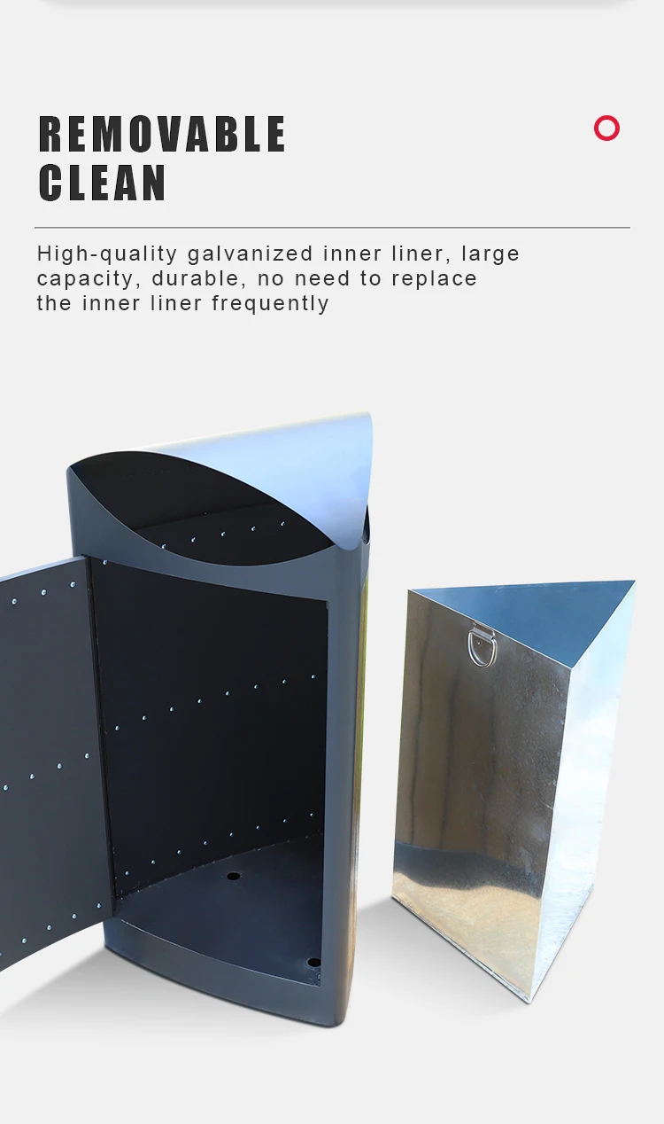 Triangle Shaped Outdoor Trash Can Plastic Wood And Metal Bin With Arc ...