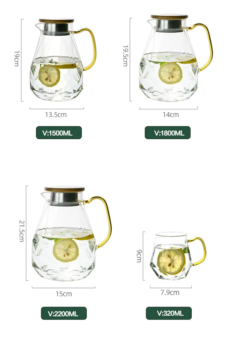 Wholesale High Borosilicate Glass Home Glassware 1.5l 1.8l 2.2l Blown Water Jug Glass Pitcher ...