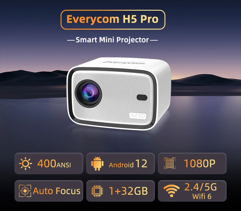 4K Mini Android Portable Projector H5 Pro - Home Theater
