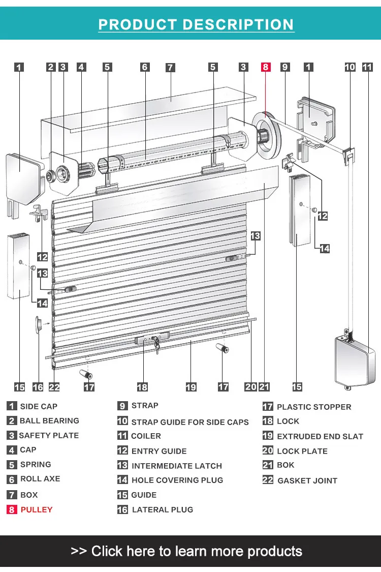 Waterproof Roller Shutter Aluminium Shutters Rolling Door Parts