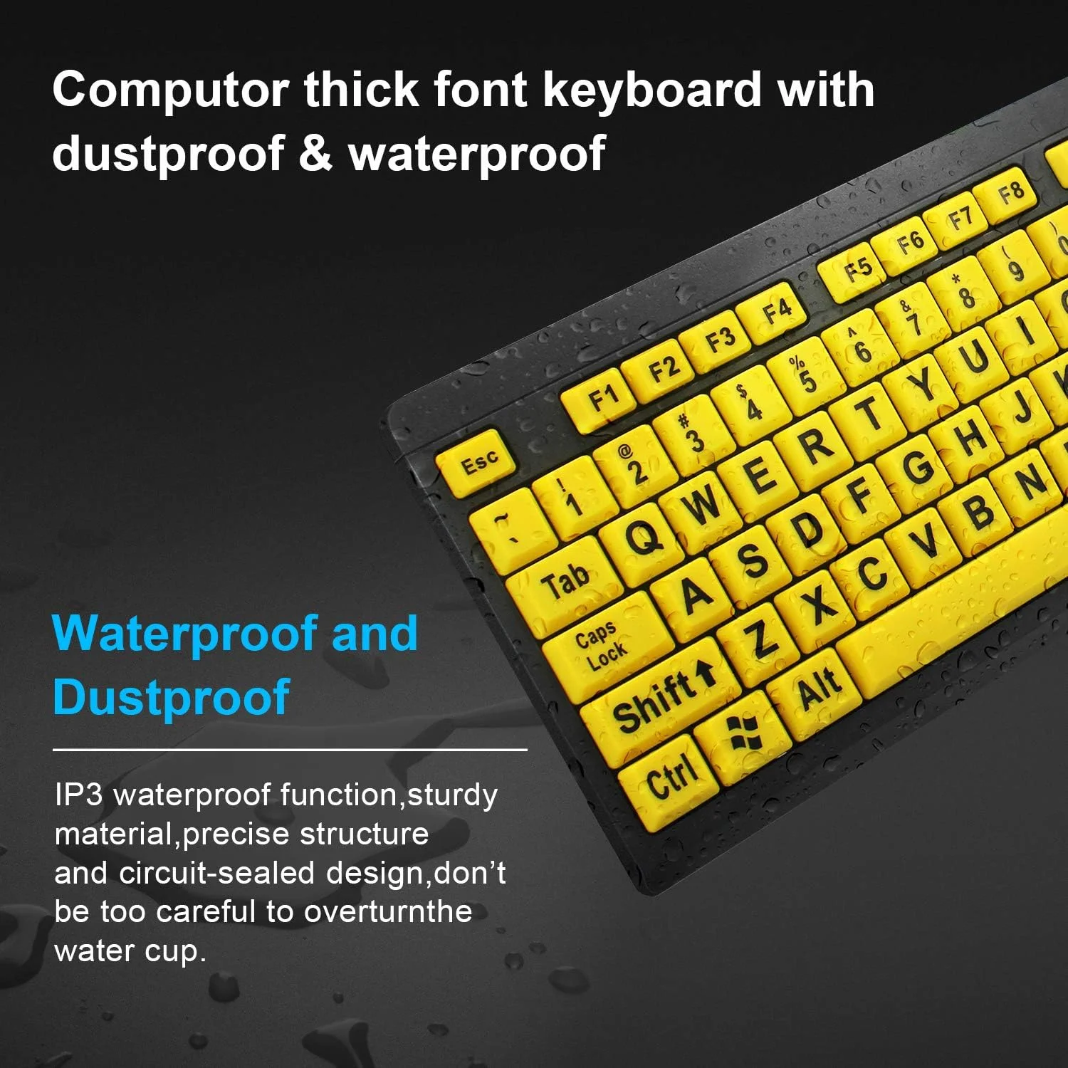 Large Print Computer Keyboard High Contrast Black and White Keys Makes ...
