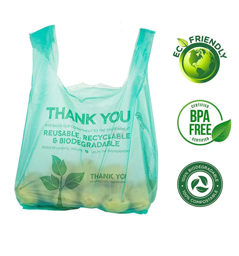 Customized Bio-compostable Vest Bag Corn Starch Pla+pb T-shirt Shopping Plastic Bag With Logo ...
