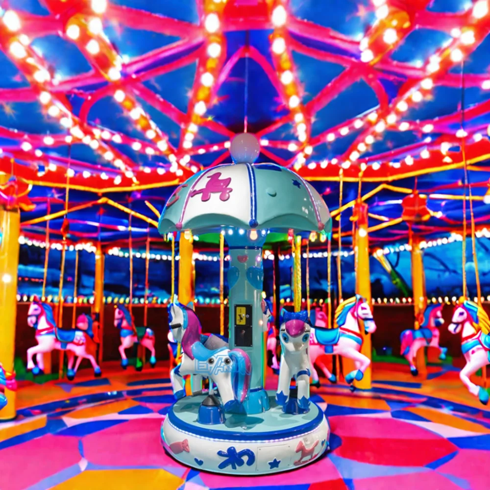 3 Seats Mini Umbrella Carousel Miniature Merry-go-round Indoor Kiddy ...