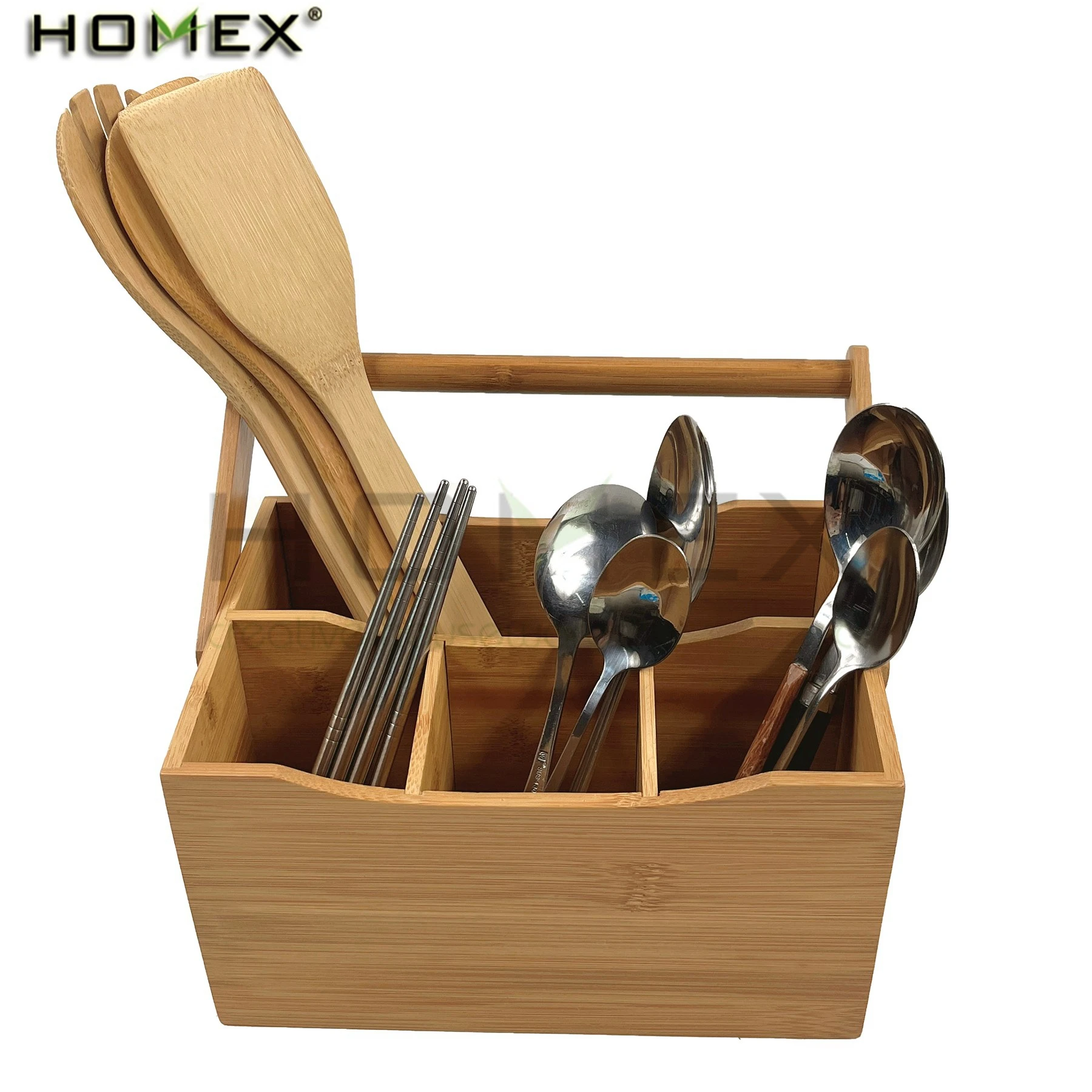 Bamboo Utensil Caddy with Handle Flatware Cutlery Caddy Holder 4 ...