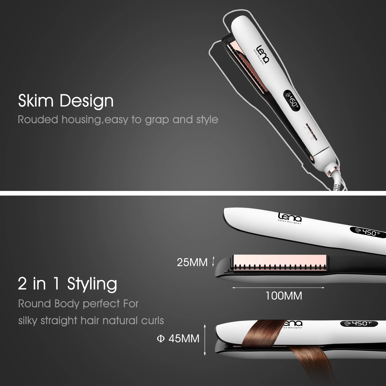 Lena 450 Degrees 2 In 1 Portable Hair Steam Straightener Salon ...