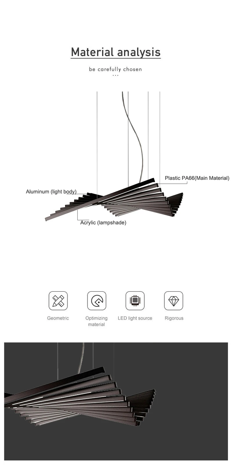 Custom Aluminum Fishbone Linear Pendant Light Hotel Villa Lobby Office ...