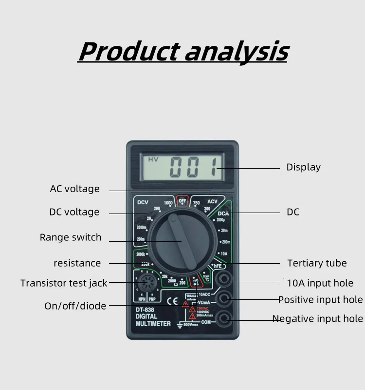 Dt838 Portable Smart Multimeter Digital Electronic Multimeter Voltage ...