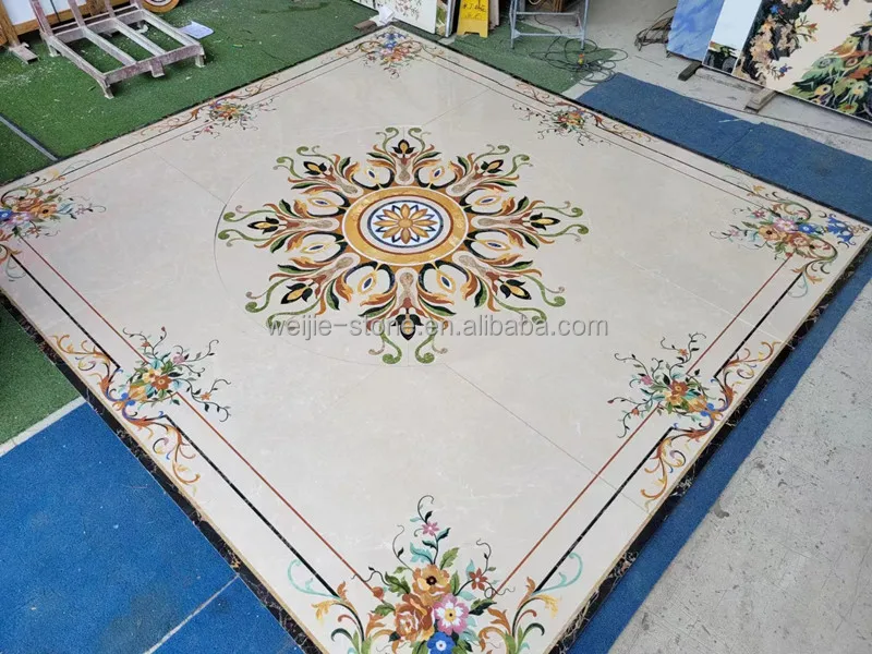 Tile Floor Medallion Waterjet Marble Products Beige Square Marble Inlay ...