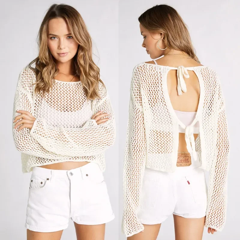 Yt Custom Crochet Fish Net Long Sleeve Hollow Out Transparent Sweater ...