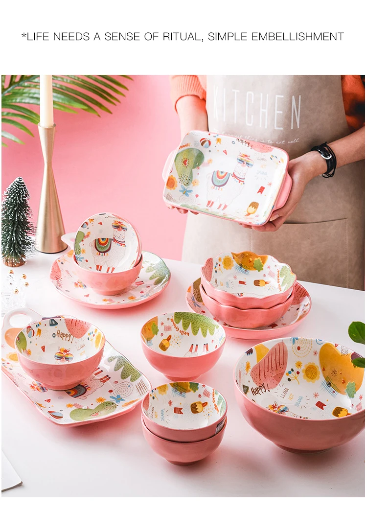Cute Cartoon Ceramic Bowl Plate Dinnerware Sets Tableware Ceramic ...