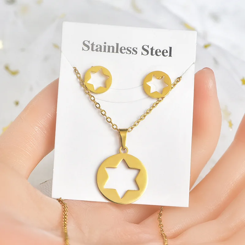 Stainless Steel Gold Plated Evil Eye Wings Snowflake Moon Necklace ...