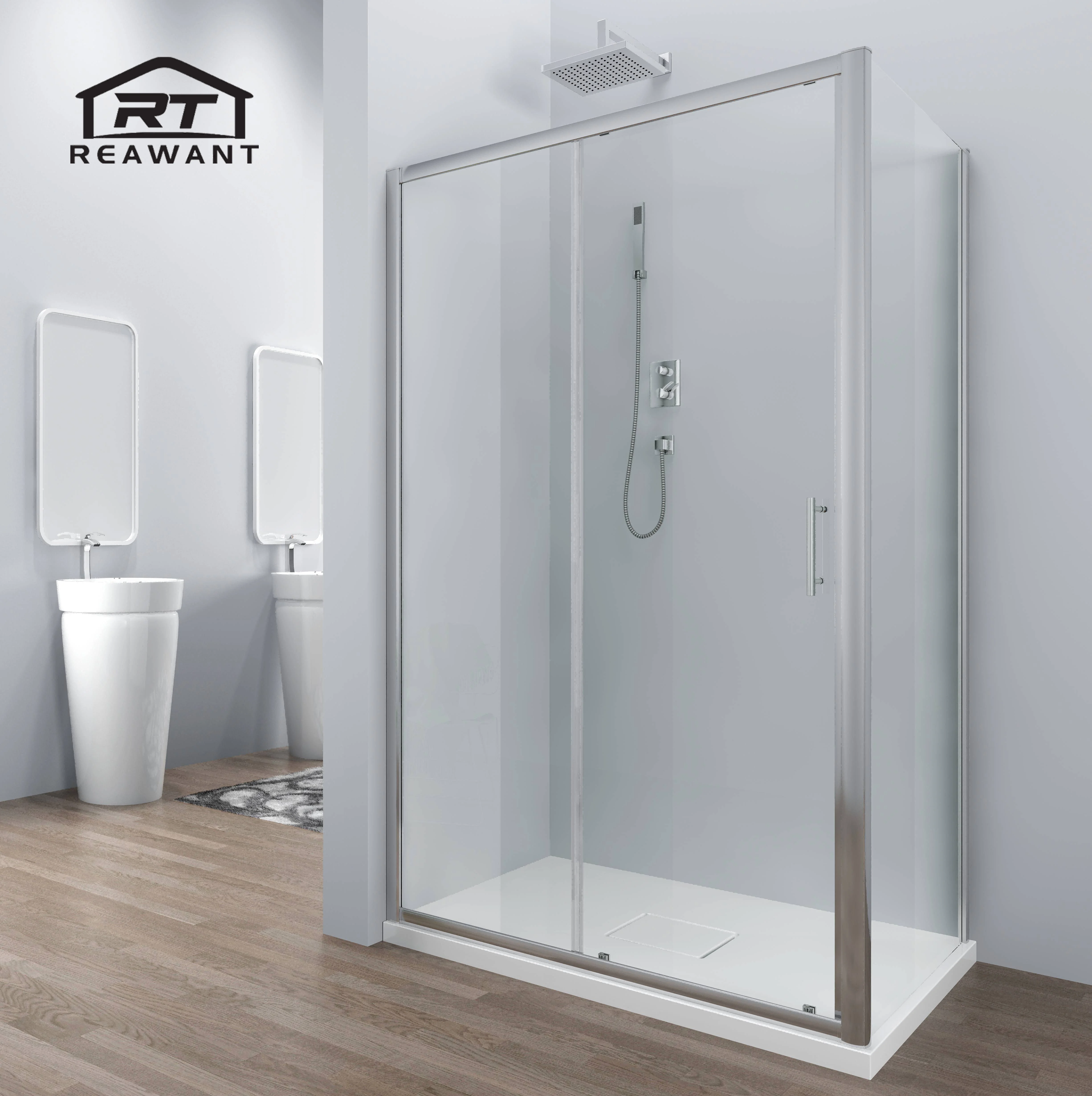 Modern Hotel Shower Rooms & Accessories Bath Room Reflective Glass Sliding Shower Enclosures ...