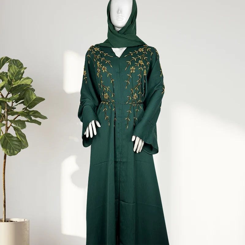 Custom Abaya Designs Dubai Muslim Women Dress Party Abaya Green With ...