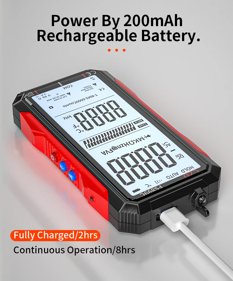 Super Full Screen Rechargeable Multimeter - 6000 Counts