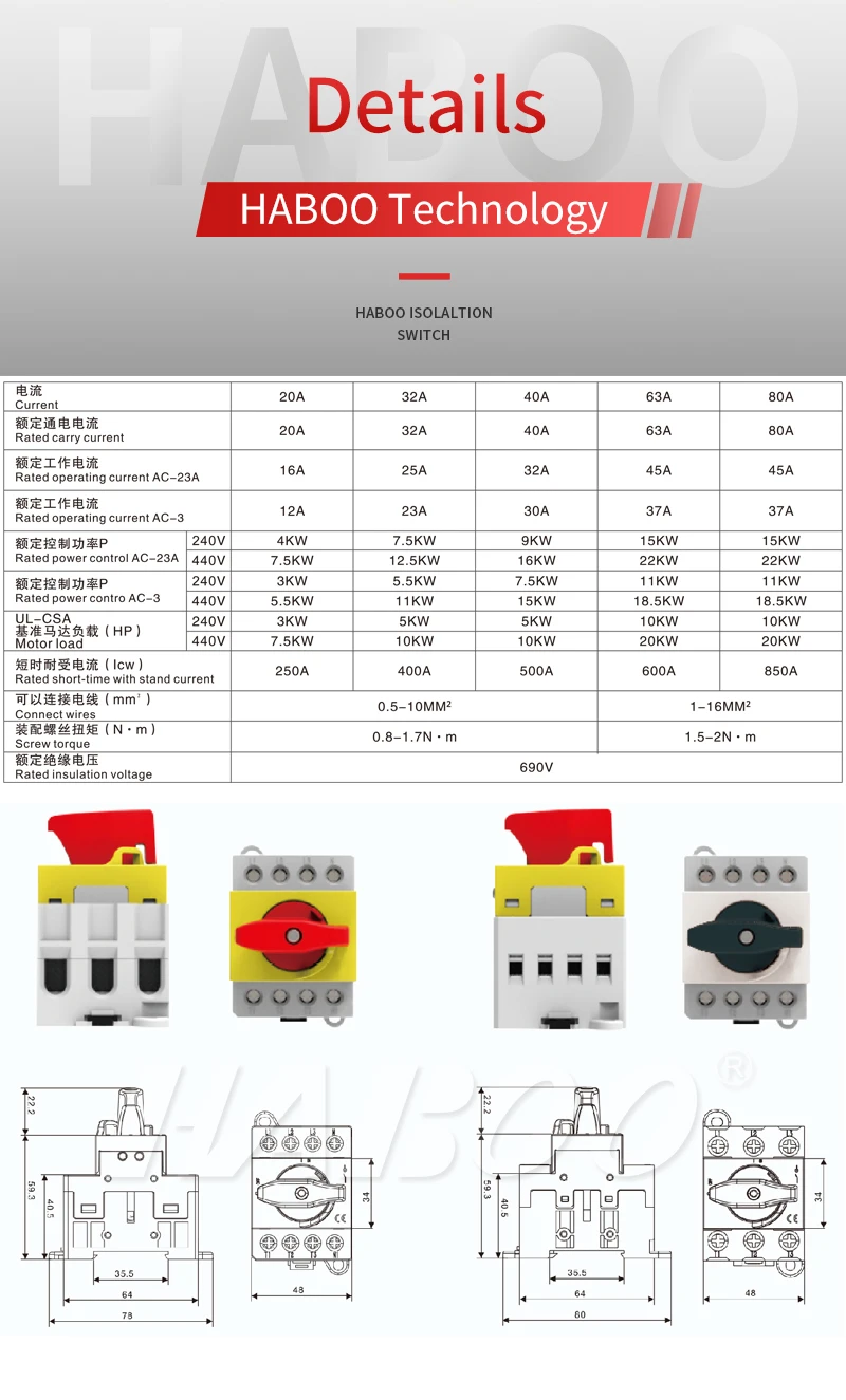 20A 32A 63A 3 Phase AC Isolator Switches IP66 for Industrial Power ...