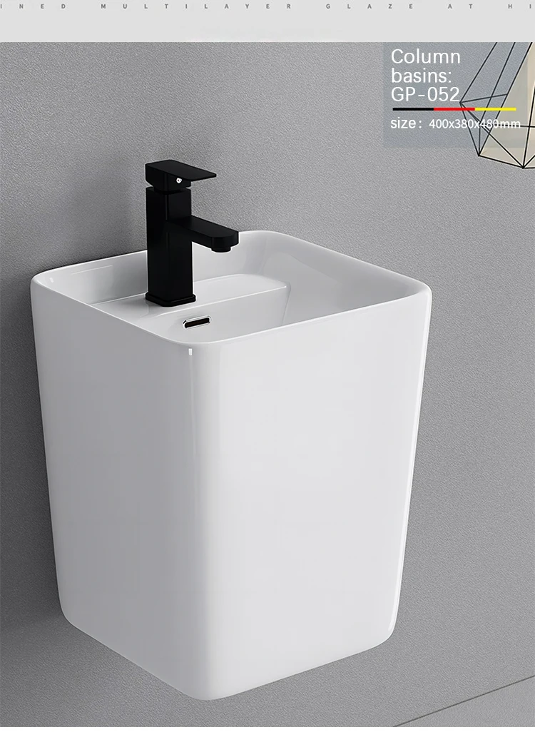 Yida Ceramic Square Angular Bathroom Wall Hung Basin One Piece Wash ...