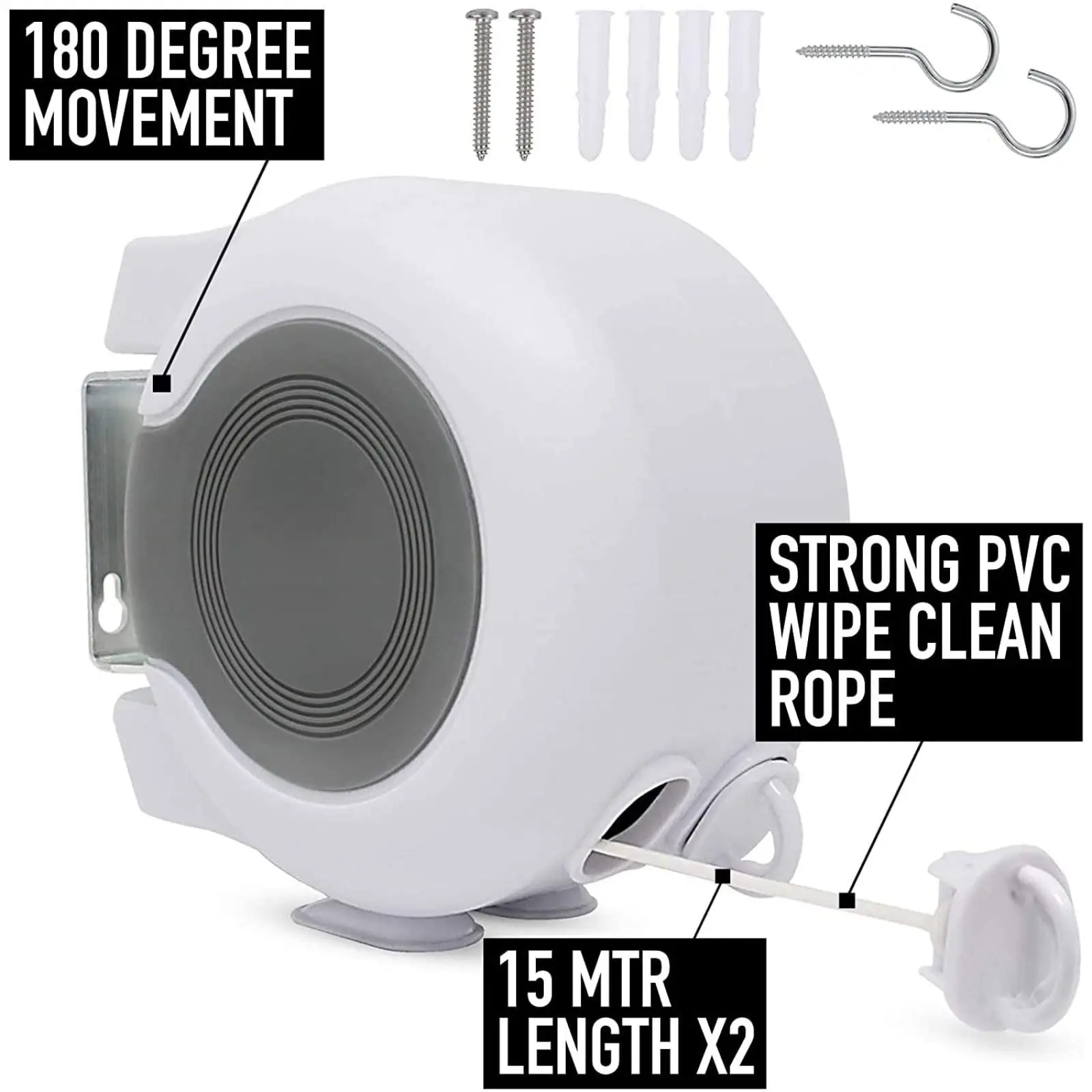 Retractable Extendable Pull-Out Wall-hung Heavy Duty Clothesline Rope ...