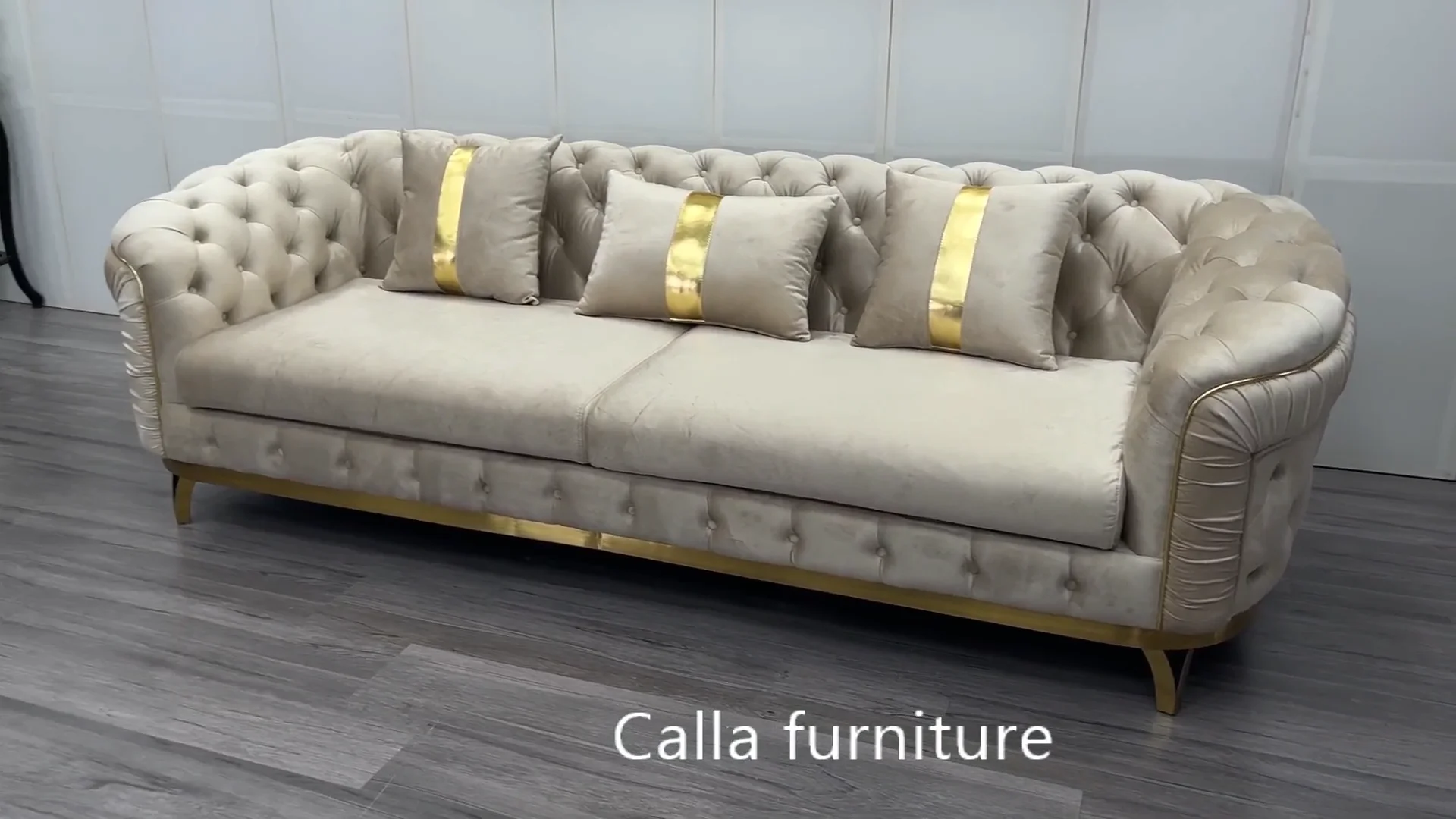 Factory Modern Living Room Chesterfield Velvet Sweet Sofa Set With Gold ...