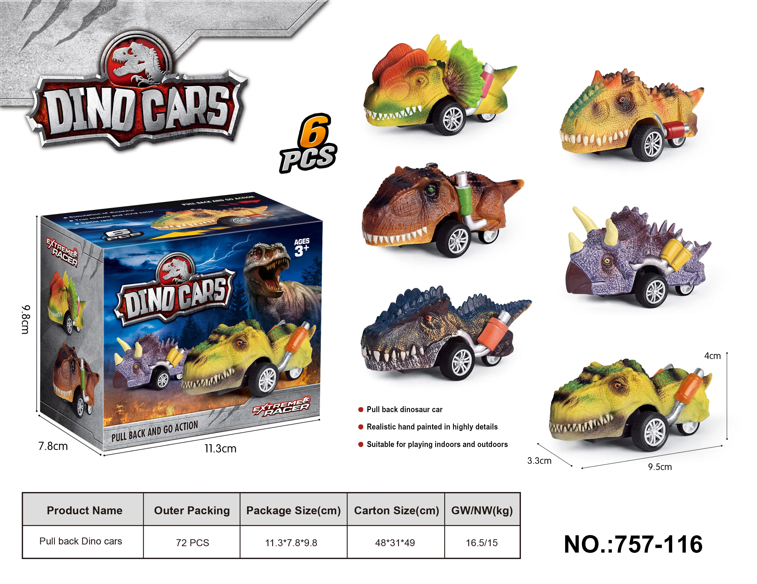 Dinosaur Toy Pull Back Car Toys,6 Pack Dino Toys,Dinosaur Games With T ...