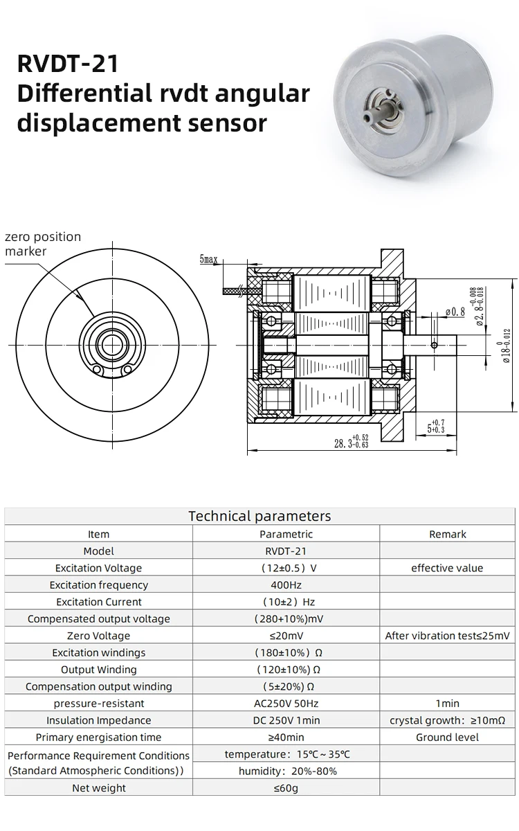H25xxcm-2c High Speed Rotation Differential Rvdt Angular Displacement ...
