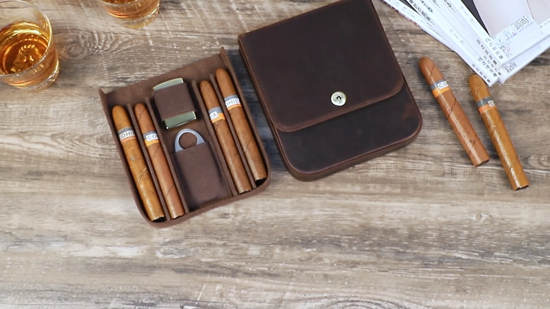Genuine Leather 4 Slot Cigar Humidor Case With Cutter Lighter Slot ...