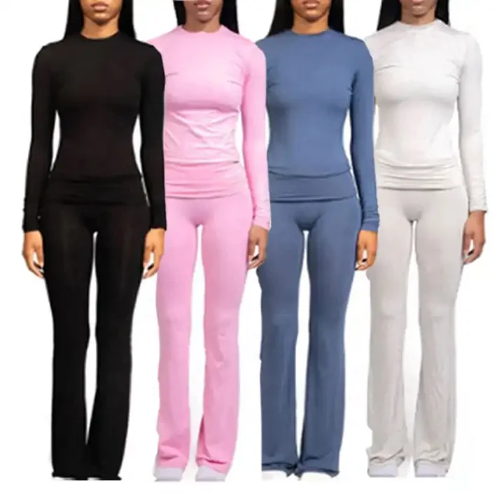 Custom Clothing Summer Clothes For Women T Shirts Fold Over Flare Pants ...