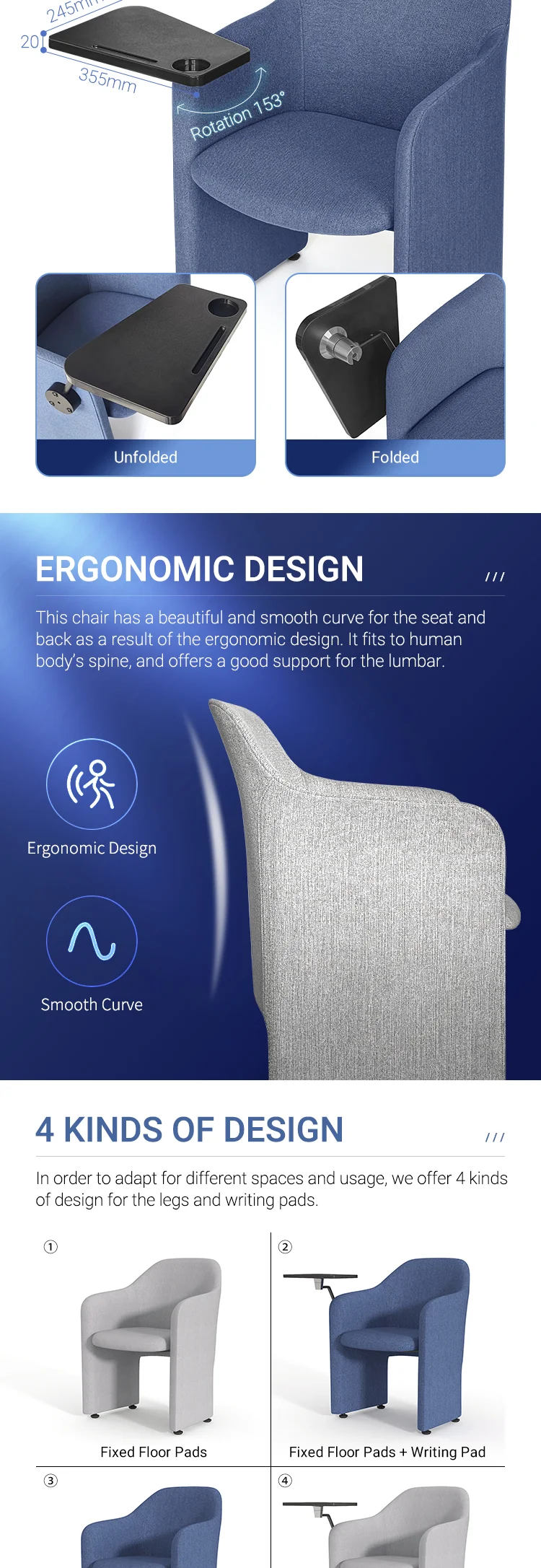 Foldable Writing Pad Tablet Upholstered ArmChair Nordic Design School ...