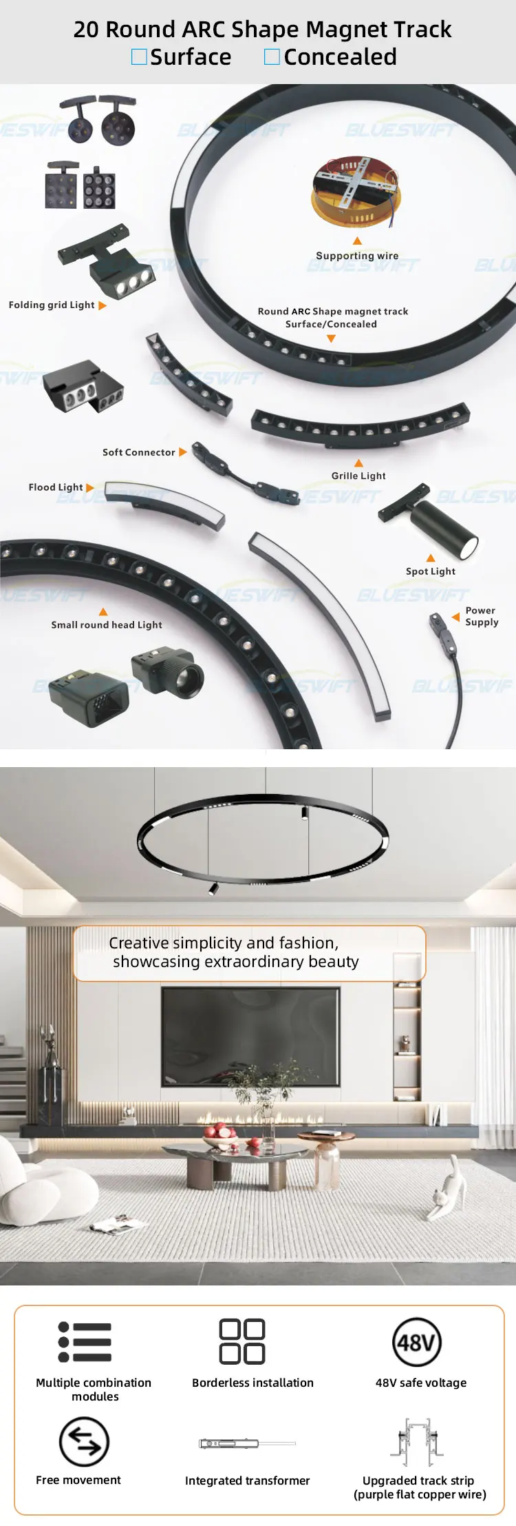 Arc Ceiling Recessed Complete Led Cob Magnetic Track Rail Lighting ...