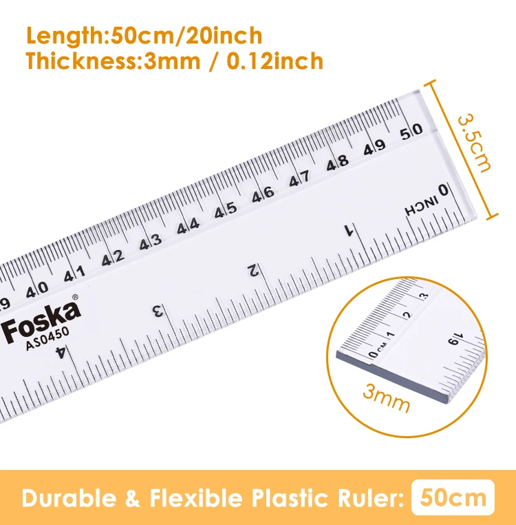 Foska Clear Acrylic Ruler - Double-Sided Measuring Tool with Inches ...