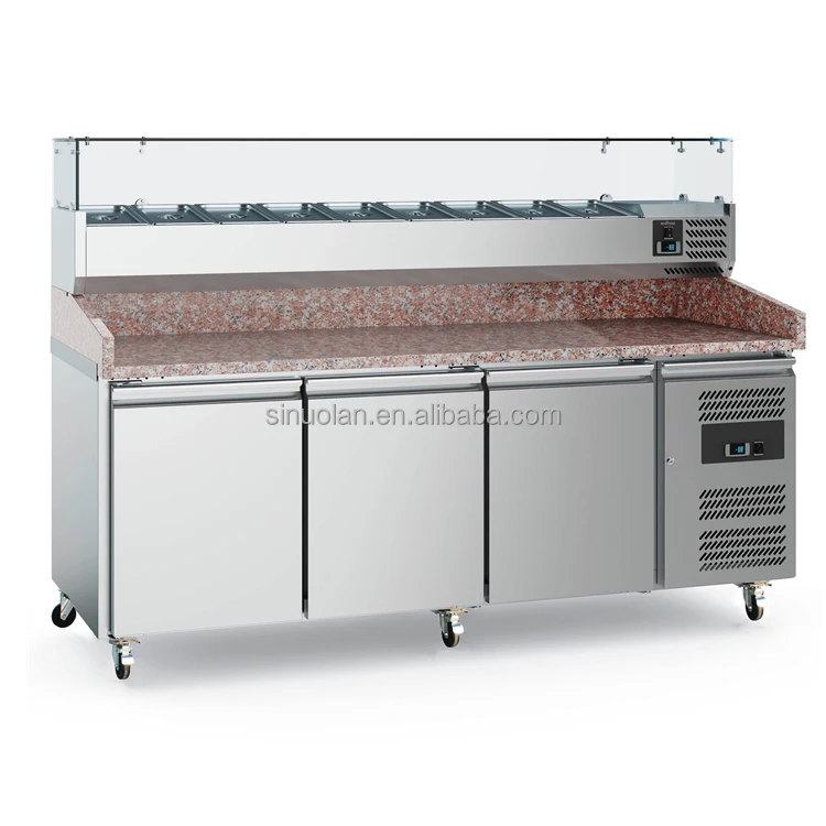 Marble Top Pizza Prep Table Refrigerator - 250L Capacity