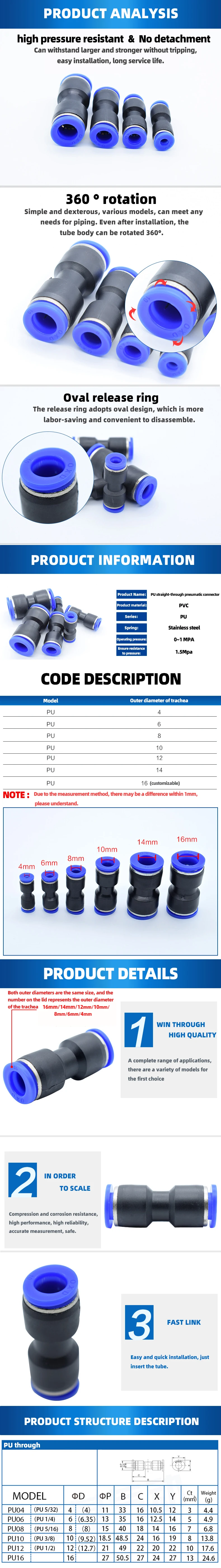 Pu Series Straight-Through Docking Plastic Trachea Pneumatic Quick Air ...