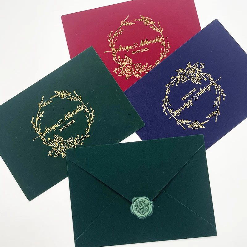 Custom Luxury Burgundy Velvet Envelopes for Wedding Gifts