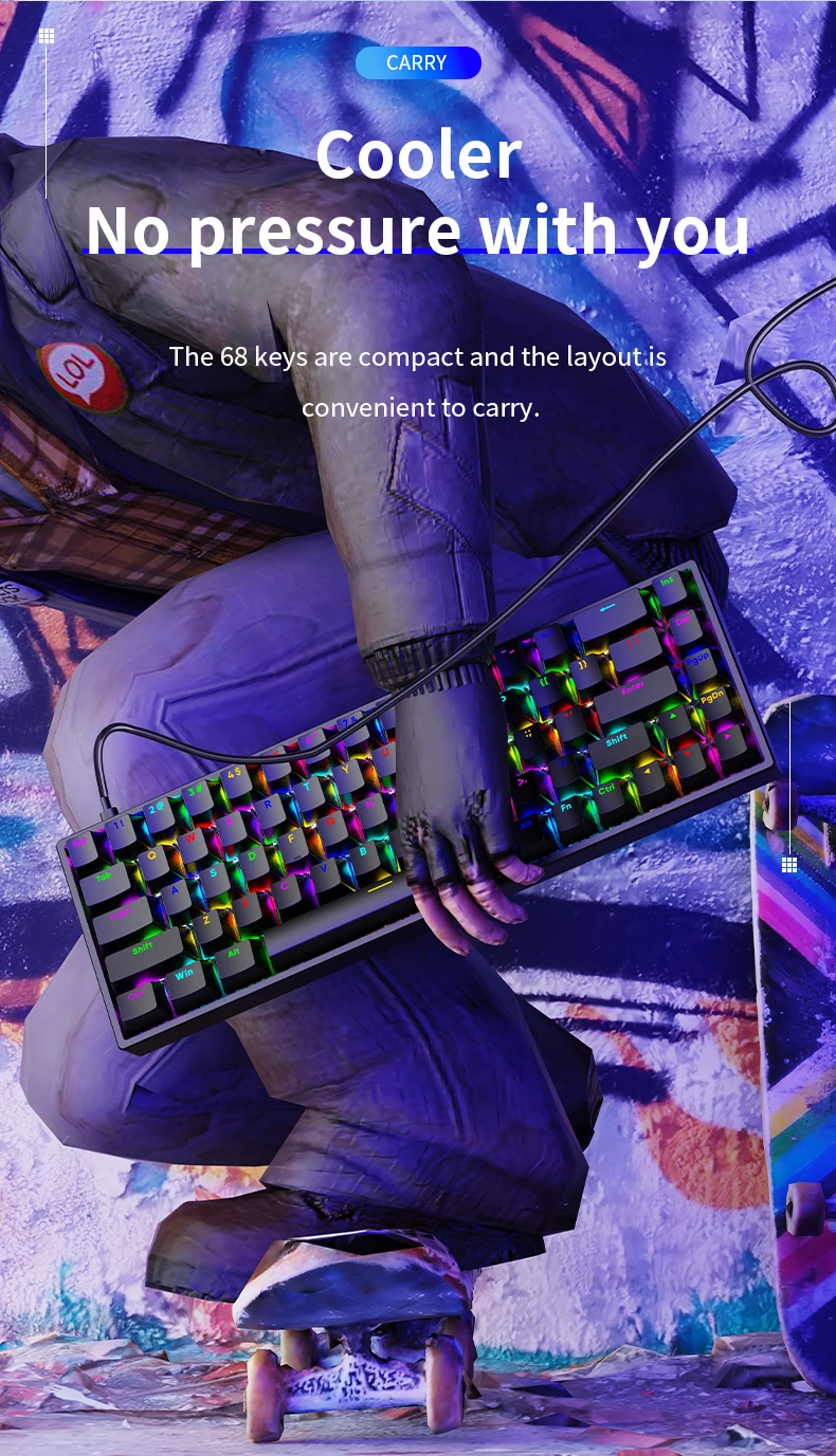 Ak68 Portable Gaming Keyboard - Hot-Swappable Wired & Wireless USB 68 ...