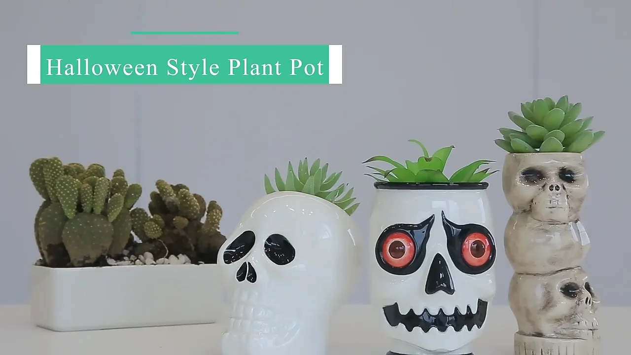 Custom Gute Skull Plant Planter With Hands Skull Head Flower Pot Resin ...