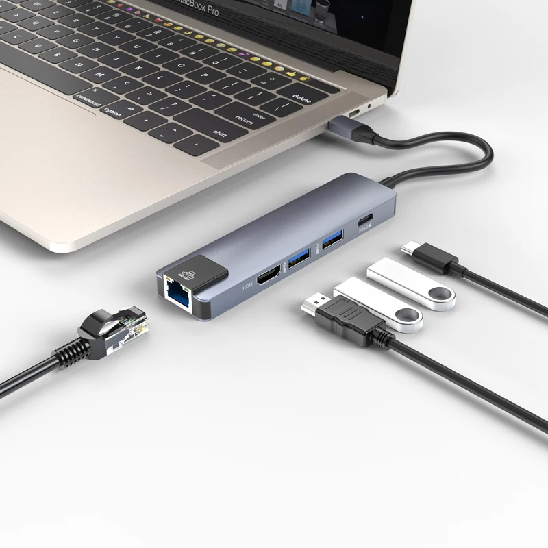 Konektor Ethernet Multi Tipe C 5 In 1,Dengan Hub Usb 3.0 4k,Hub Tipe C ...