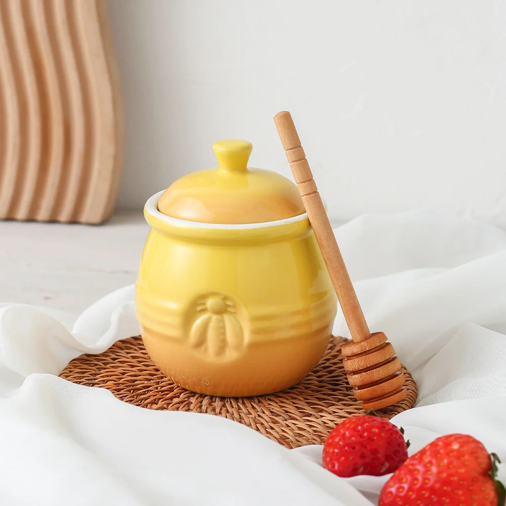 Cute Design Daily Use Beehive Embossed Ceramic Food Storage Jar Kitchen ...