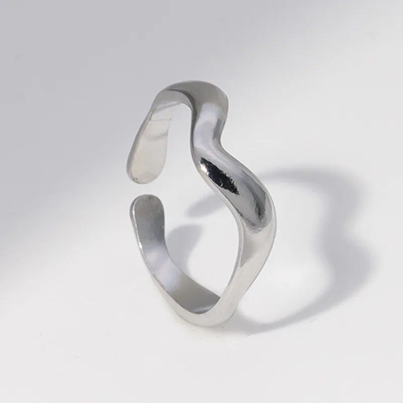Minimalist Wave Titanium Steel Open Ring for Women with Cold and ...