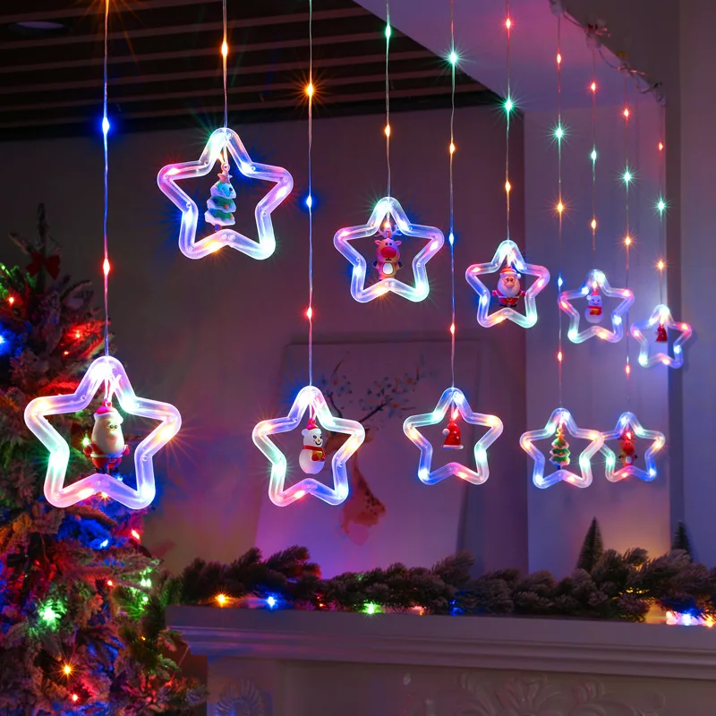 Christmas Decorations Pentacle Curtain String Lights Usb 8 Features ...