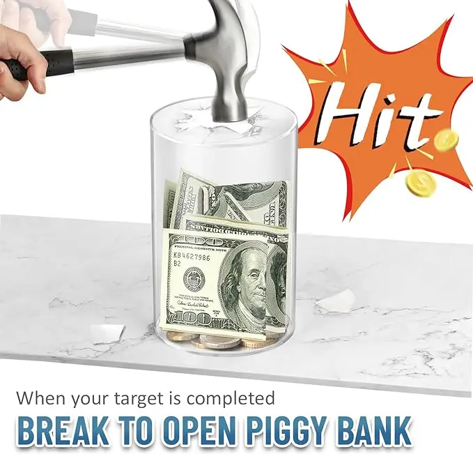 Small Clear Acrylic Piggy Bank Kids Must Break Open Unopenable Savings ...