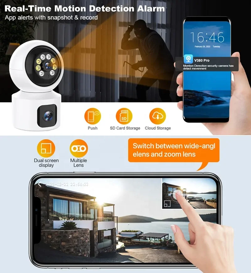 V380 Indoor 4G Camera Dual Lens 2MP*2 Color Night Vision Double Screen ...